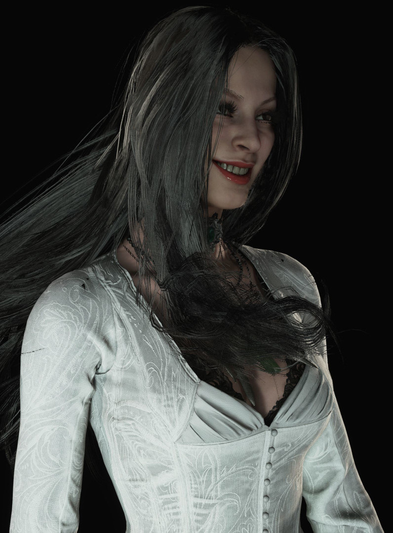 Daniela Dimitrescu - White Dress Brunette Long Hairs - Model Viewer